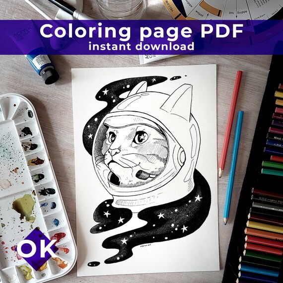 Astronaut Cat Astrocat Colouring Page Printable Colouring - Etsy