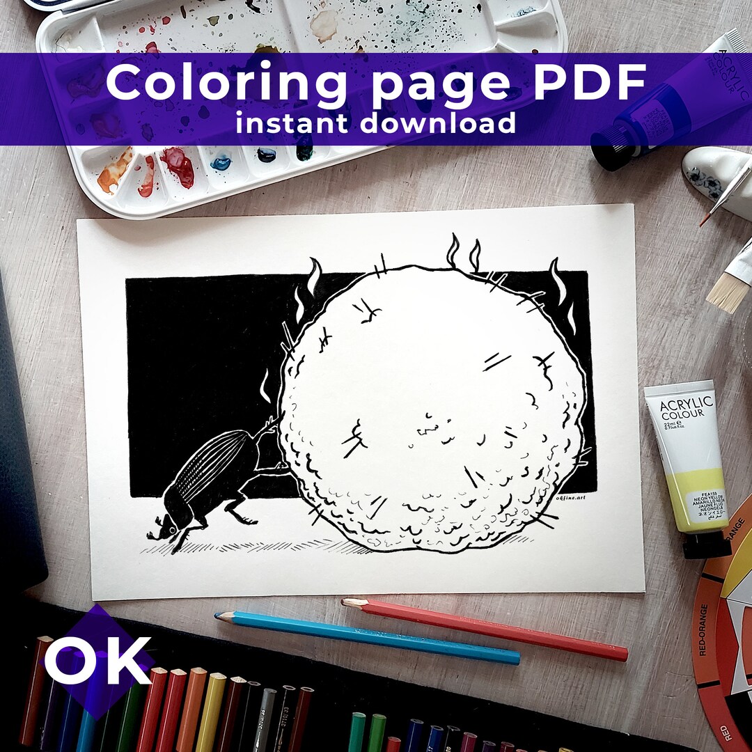 Dung Beetle Poop Colouring Page Printable Colouring Page - Etsy