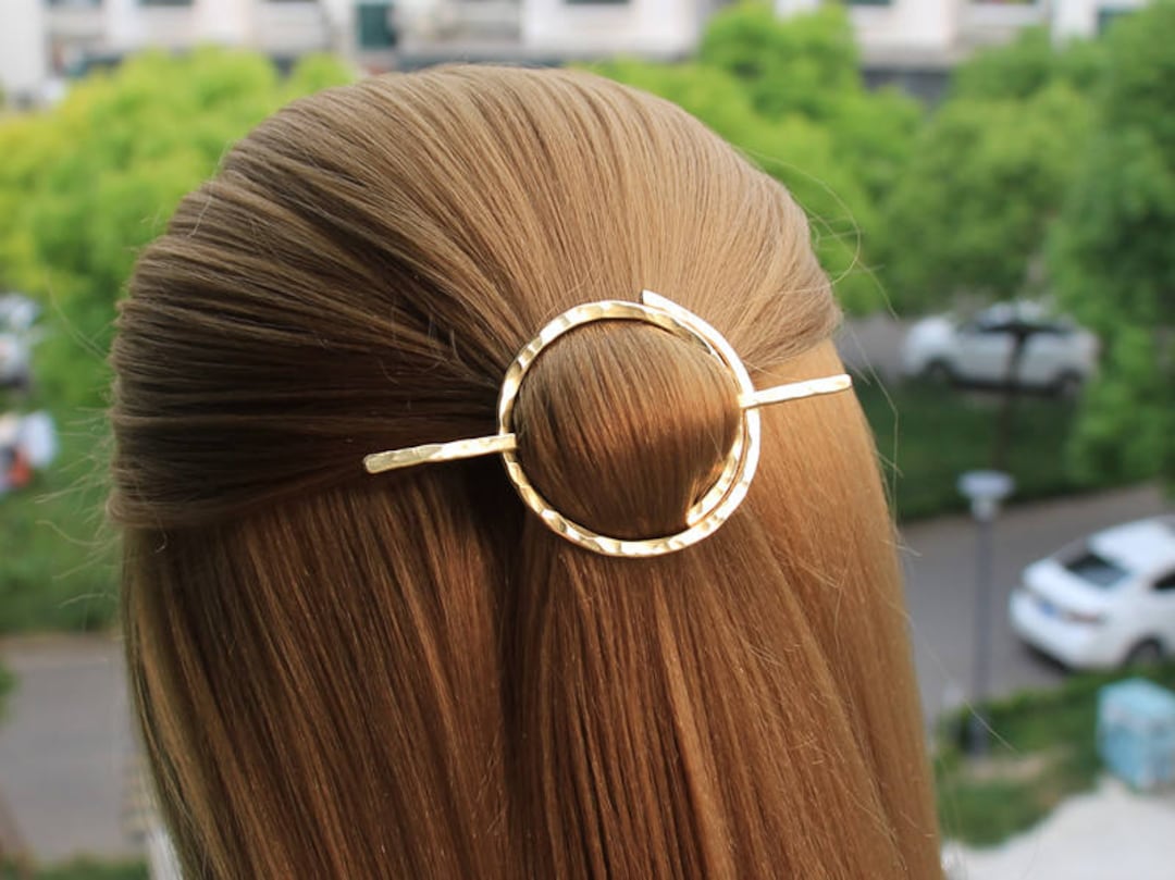 Open Circle Hair Clip, Hair Pin Brass Hair Barrette,hand Forged Hair ...