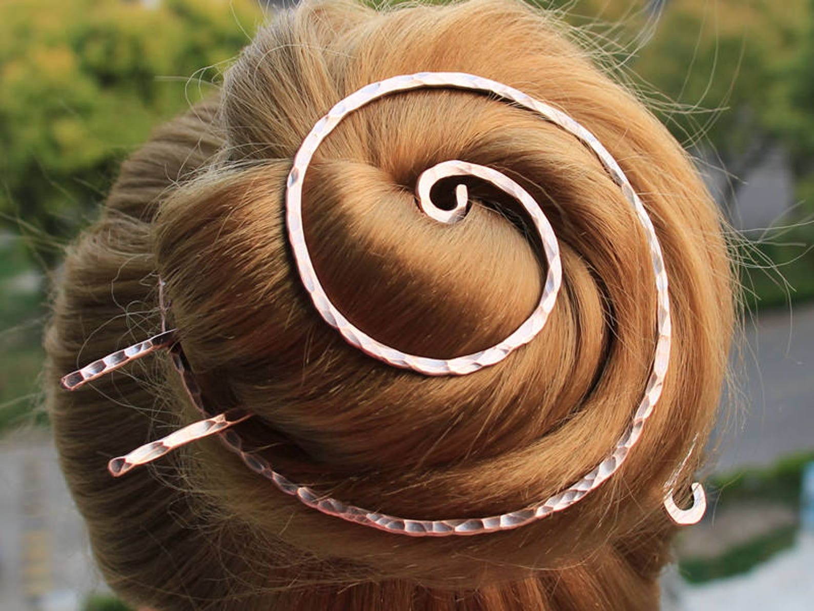 Large Hair Pin Antique Copper Hair Clip Hair Fork Textured | Etsy