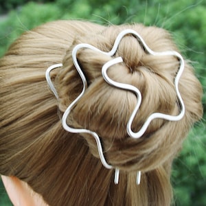 Silver Hair Clip Hair Bun Holder Hair Fork, Hammered Hair Pin Hair ...