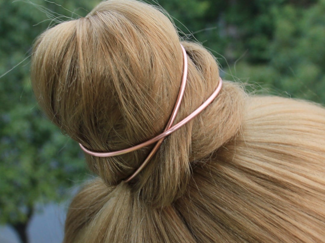 Copper Hair Clip, Rose Gold Hair Cuff, Bun Holder, Cross Bun Cuff Bun ...