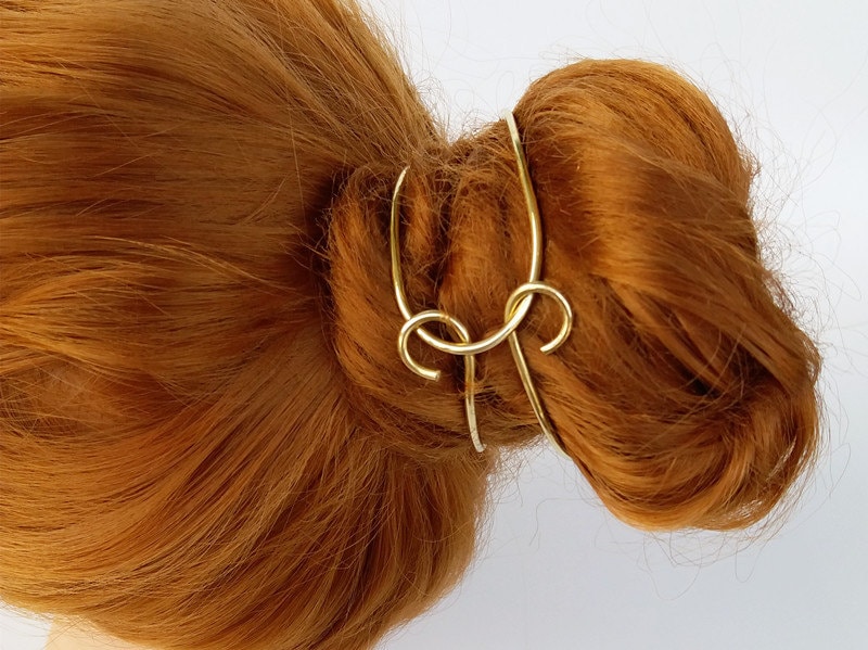 Brass Hair Clip, Cross Bun Cuff Hair Cuff Bun Holder, Thick Hair Slide ...