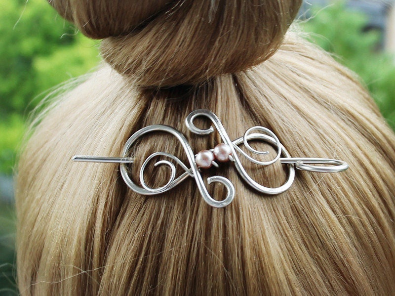 Silver Hair Slide for Long Hair, Silver Hair Barrette Stick, Small ...