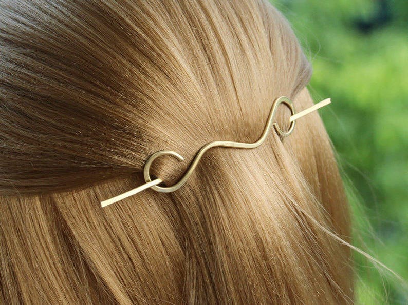 Wave Gold Hair Barrette With Hair Stick Ponytail Holder | Etsy
