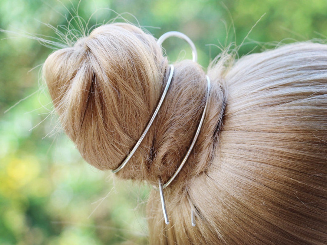 Silver Bun Cuff With Stick, Hair Bun Cover, Bun Ring Bun Holder, Hair ...