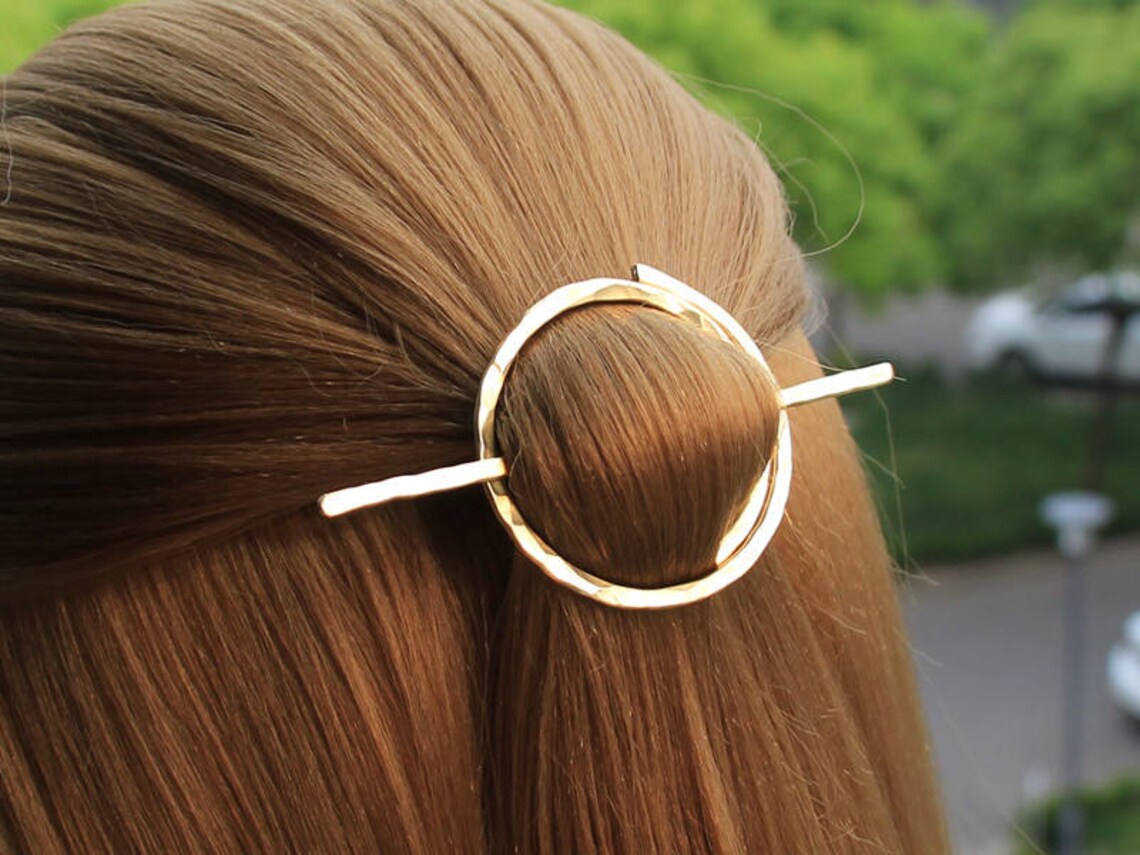 Open Circle Hair Clip, Hair Pin Brass Hair Barrette,hand Forged Hair ...