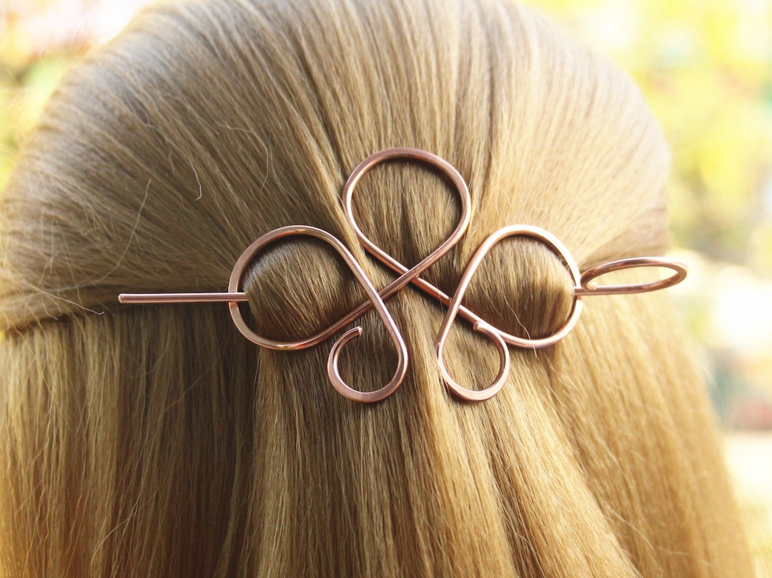 Celtic Hair Clip With Hair Stick, Copper Hair Barrette for Women Loop ...