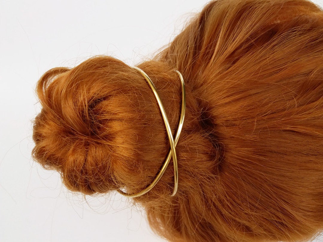 Brass Hair Clip, Cross Bun Cuff Hair Cuff Bun Holder, Thick Hair Slide ...