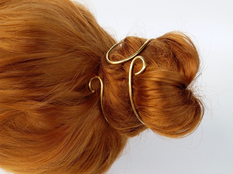 Brass Hair Clip Cross Bun Cuff Hair Cuff Bun Holder Thick - Etsy UK