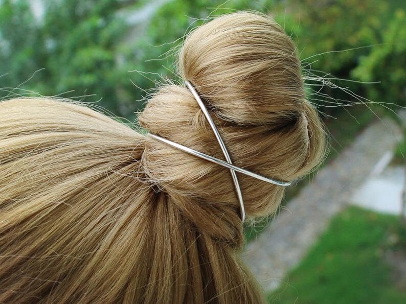 Brass Hair Clip, Cross Bun Cuff Hair Cuff Bun Holder, Thick Hair Slide ...