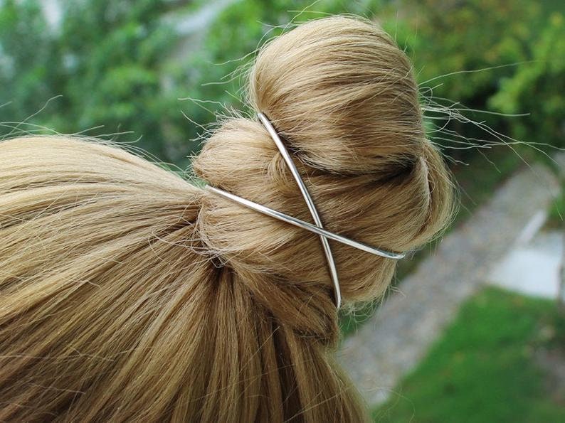 Brass Hair Clip Cross Bun Cuff Hair Cuff Bun Holder Thick - Etsy UK