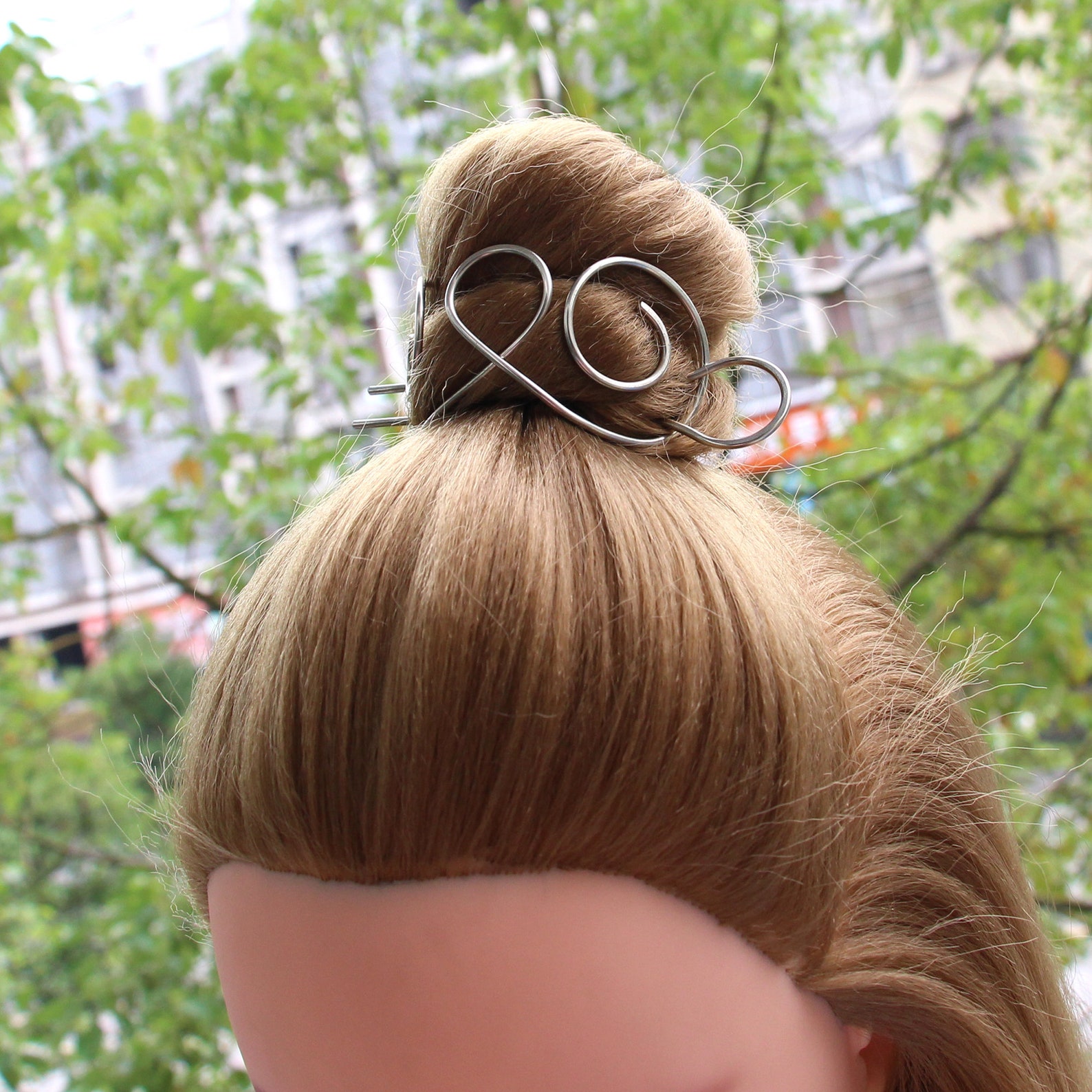 Lady Silver Bun Cuff Hair Bun Holder Hair Fork Bun Pin Bun Cage Thick ...