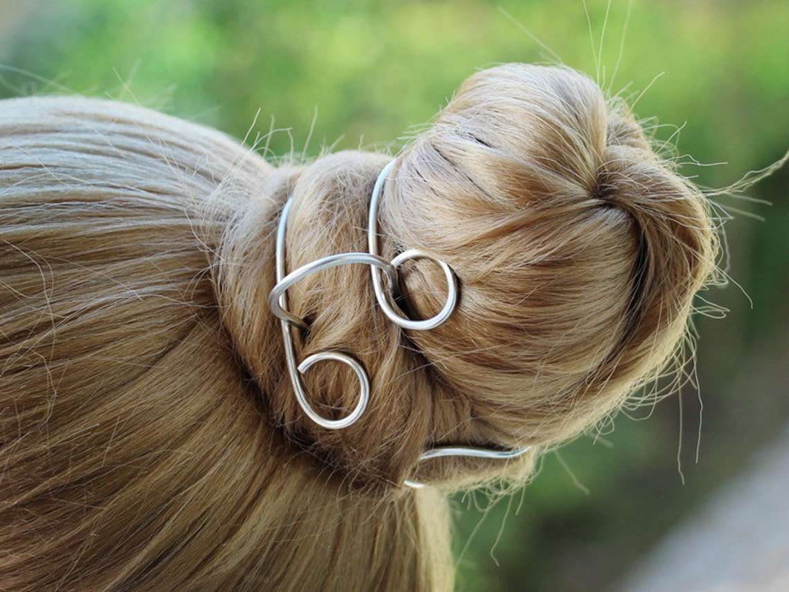 Silver Bun Cuff With Stick Hair Bun Cover Bun Ring Bun - Etsy