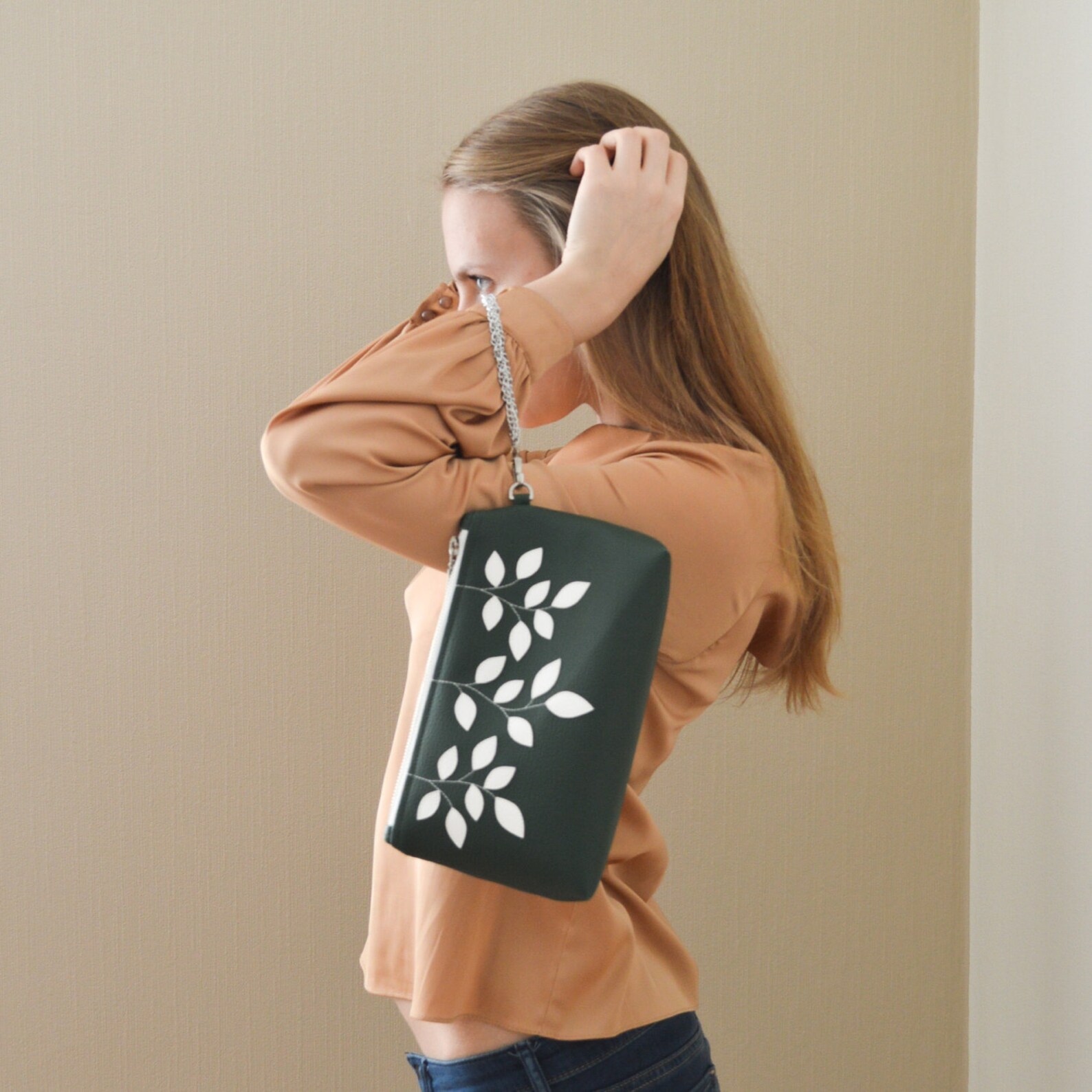 Green Vegan Leather Pouch, Emerald Green Pouch, Deep Green Pencil Case ...