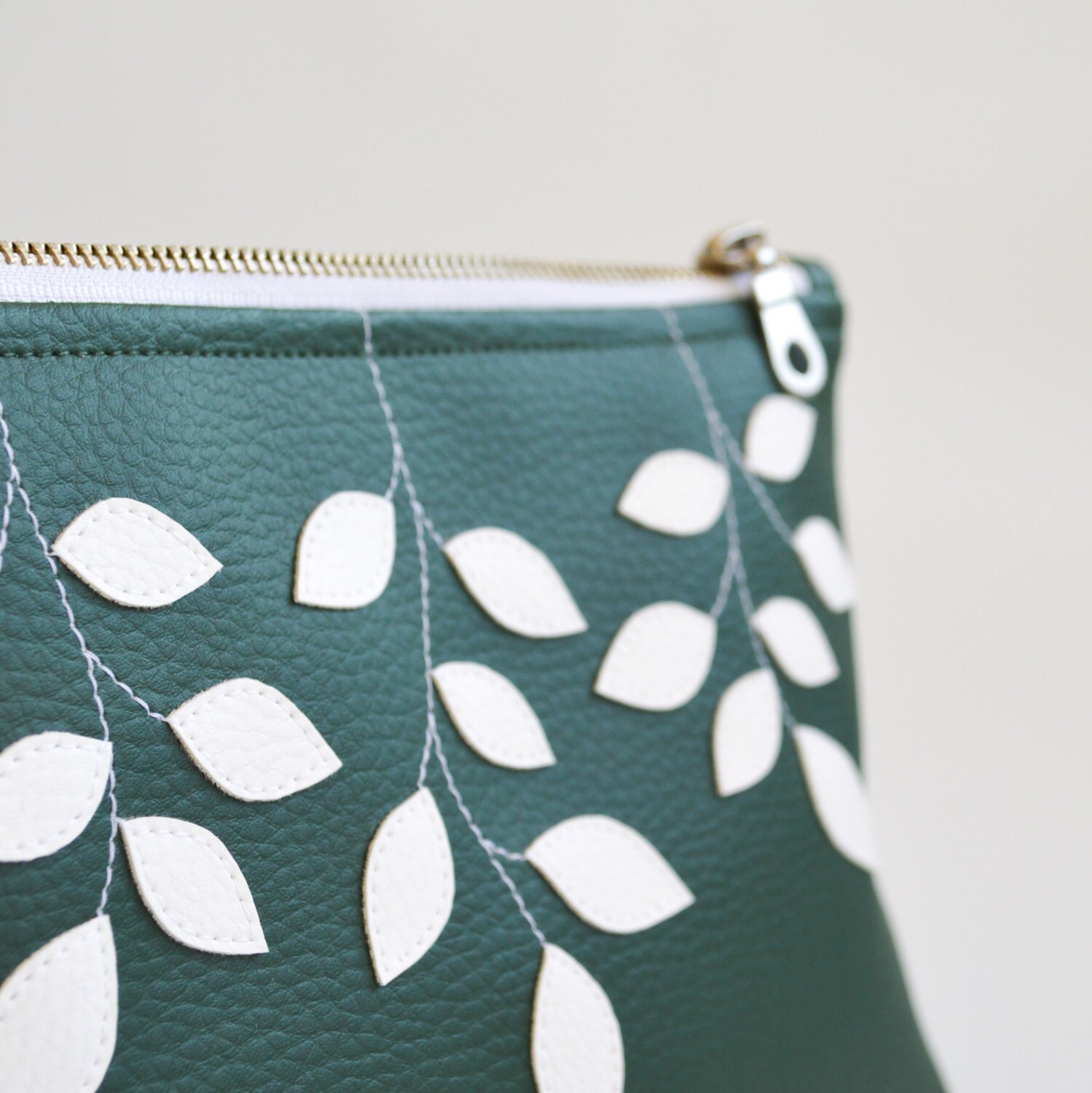 Green Vegan Leather Pouch, Emerald Green Pouch, Deep Green Pencil Case ...