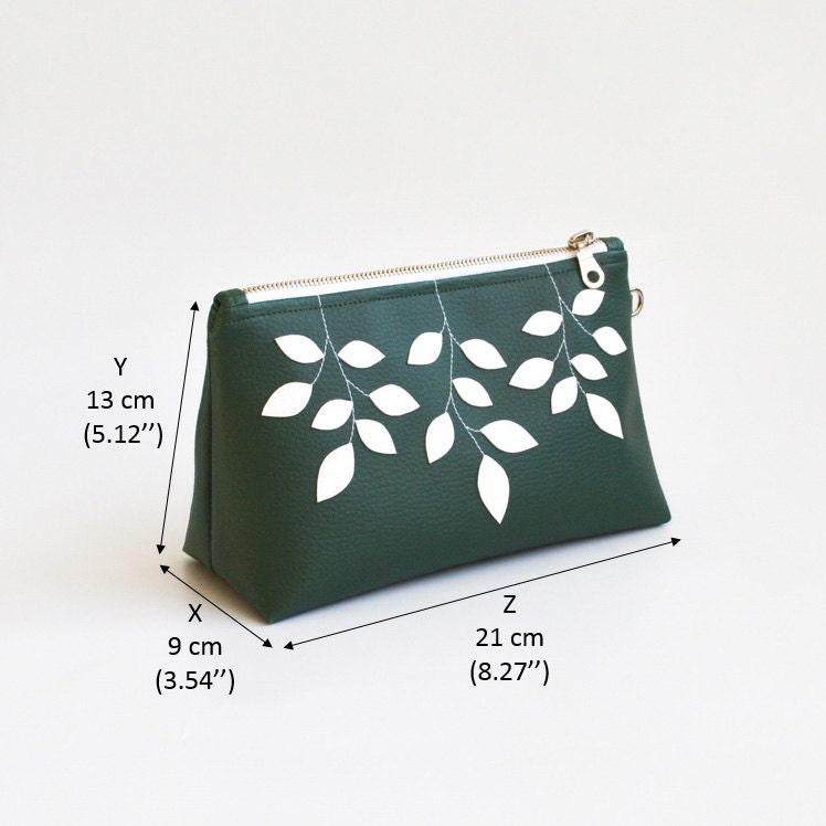 Green Vegan Leather Pouch, Emerald Green Pouch, Deep Green Pencil Case ...