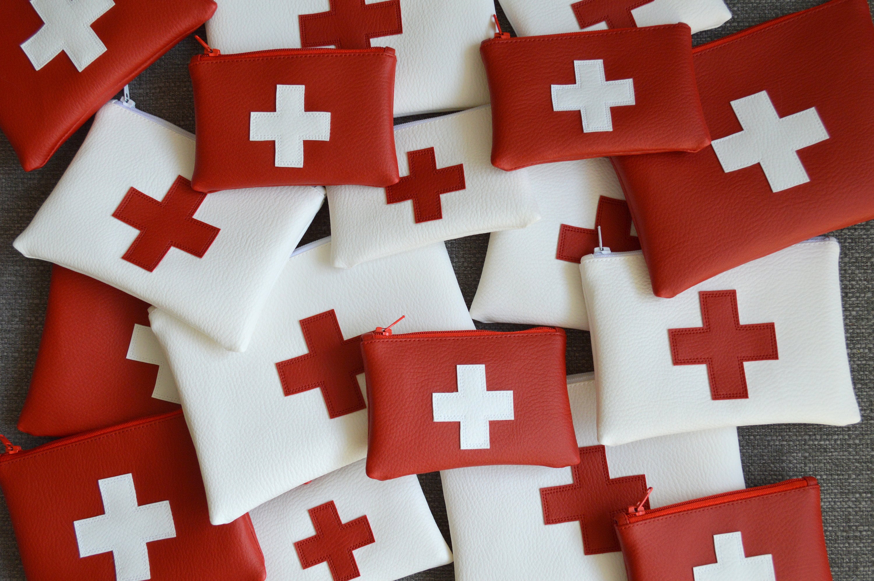 Red Vegan Medicine Purse, First Aid Pouch, Red Cross Medicine Bag ...