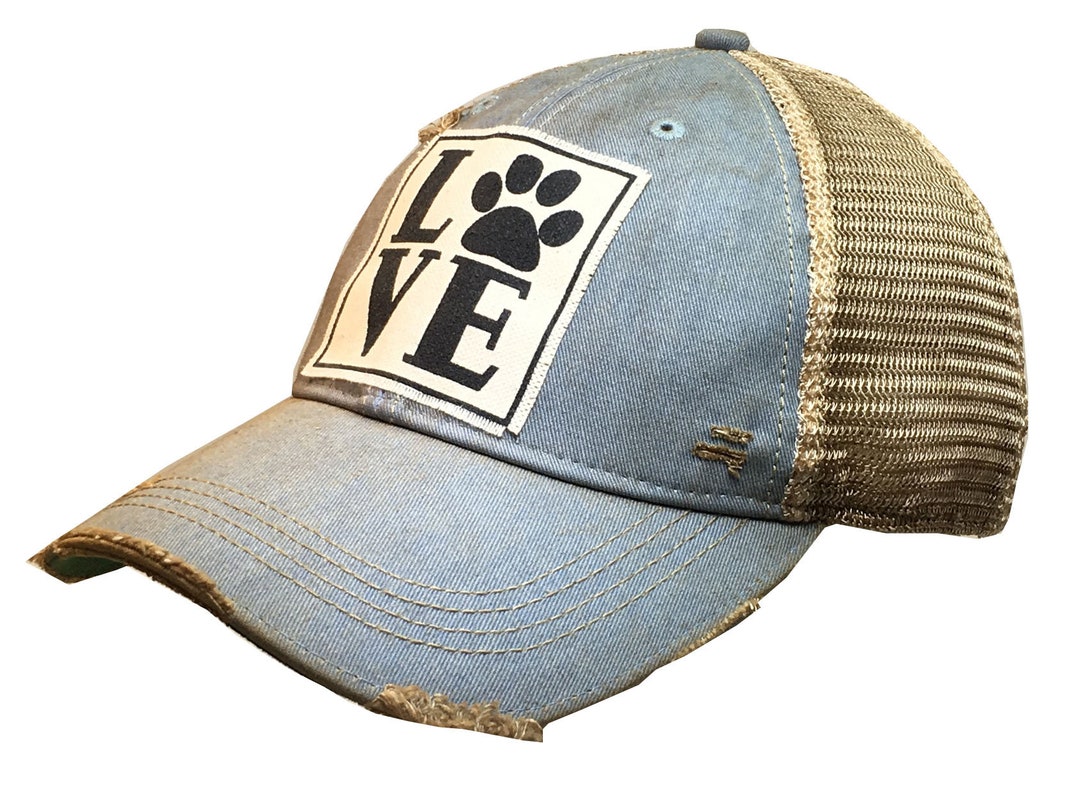 Love (PAW) Distressed Trucker Cap | Fur Mama | Baseball Hat | Mesh ...
