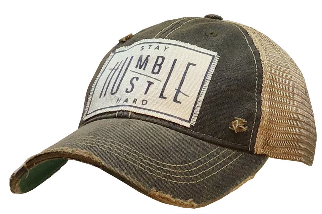 Stay Humble Hustle Hard Distressed Trucker Hat | Baseball Hat | Mesh ...