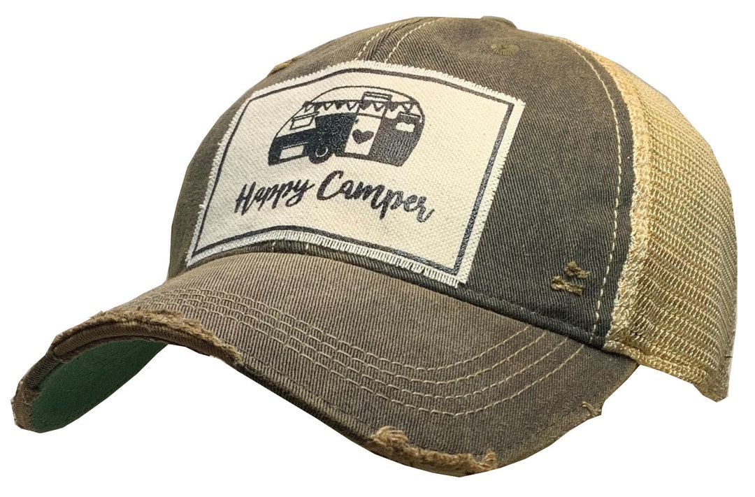 Happy Camper Distressed Trucker Cap Women's Trucker Cap Camping ...