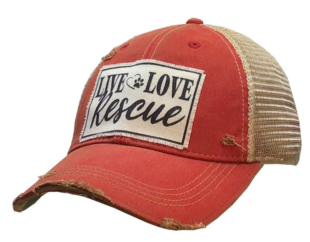 Live Love Rescue Distressed Trucker Cap | Dog Lover | Baseball Hat ...