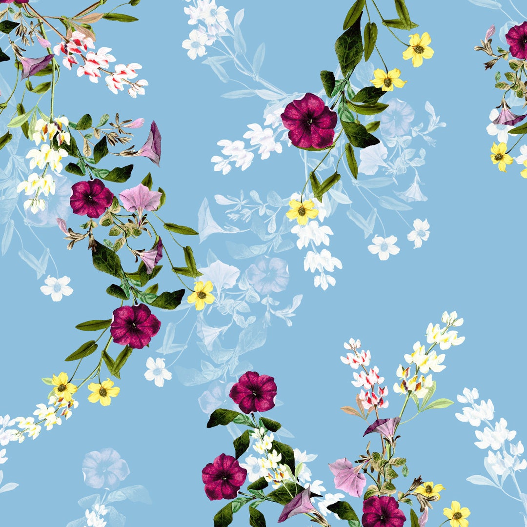 FS398 Light Blue Floral Print on High Quality Dress Making Jersey ...