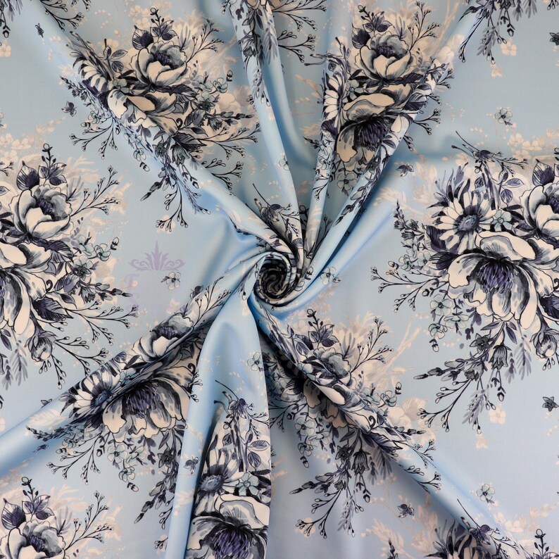 Baby Blue Floral Scuba Jersey Fabric – Blue Serenity – 2 Way Stretch ...