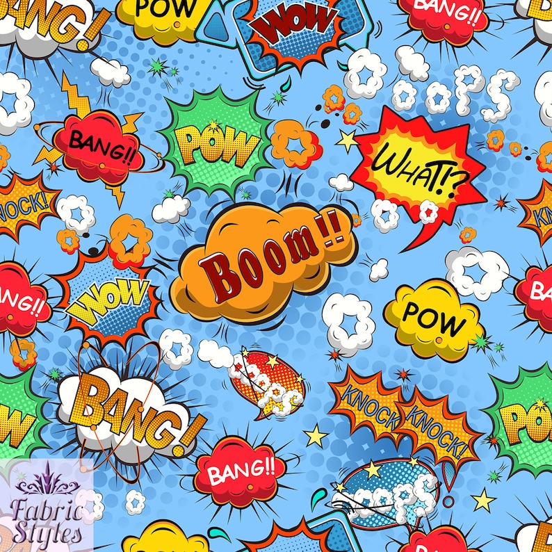 FS161 Light Blue Comic Boom Bang Pow Knock What Oops Wow Print - Etsy UK