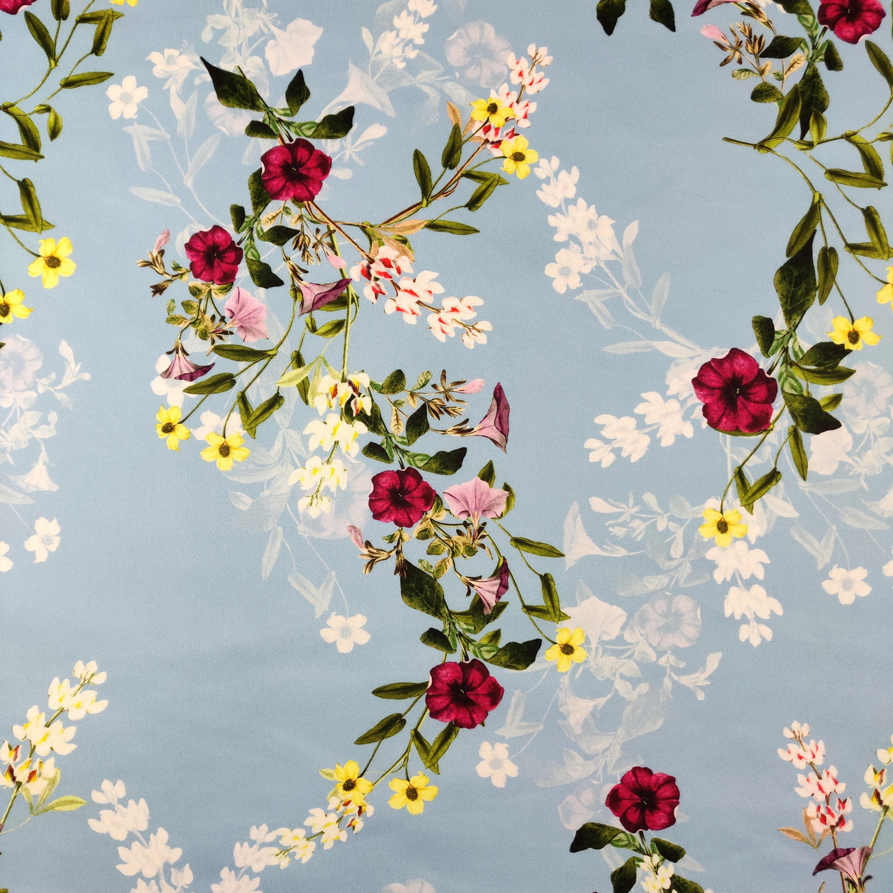 FS398 Light Blue Floral Print on High Quality Dress Making - Etsy