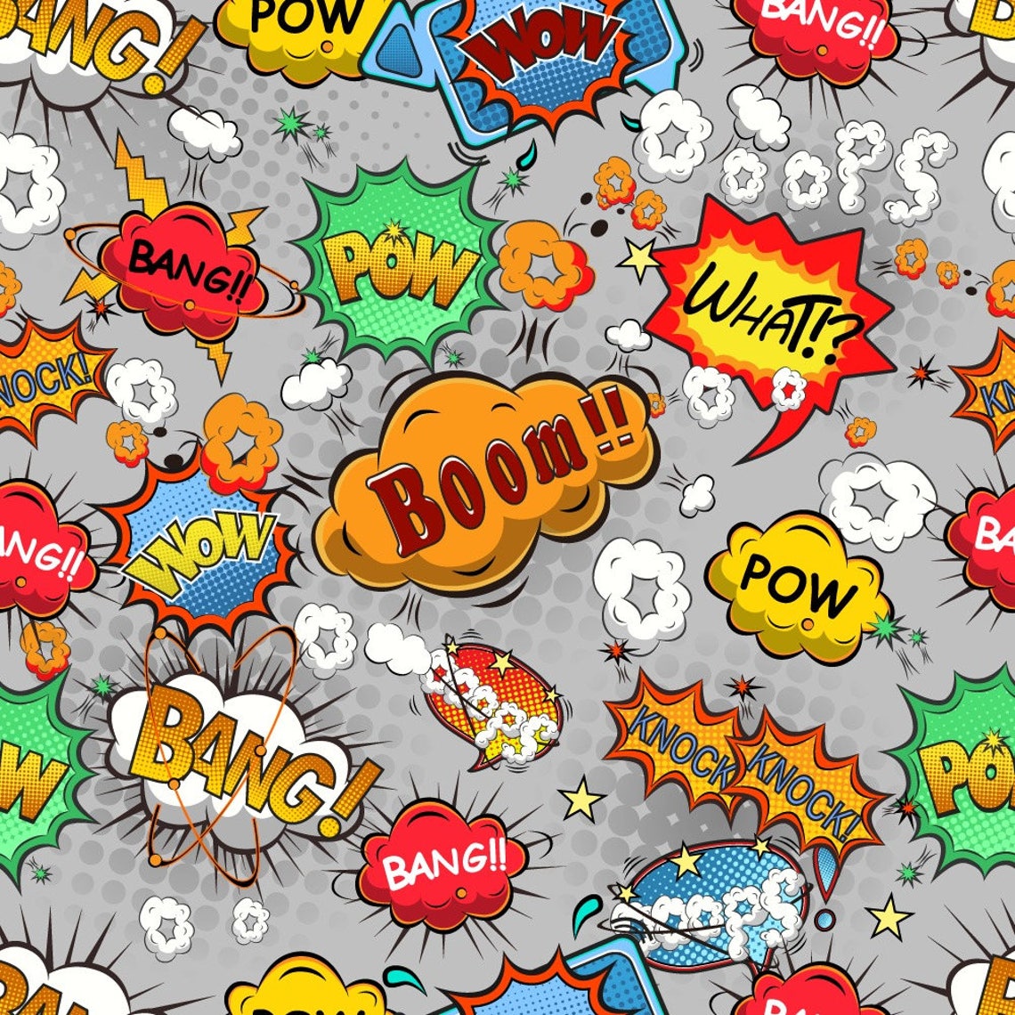 FS161_4 Exclusive Grey Comic Boom Bang Pow Knock What Oops Wow | Etsy