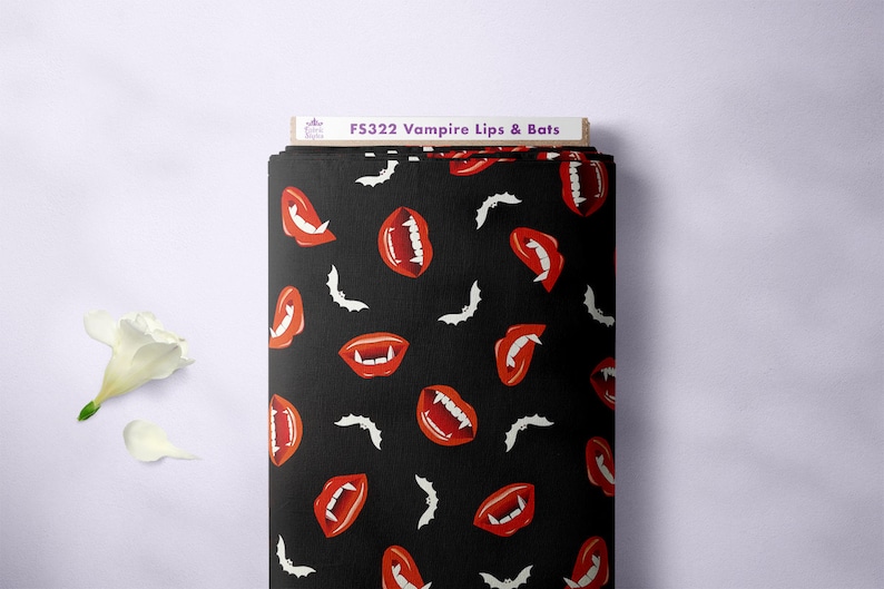 Vampire Teeth Fabric | Halloween Theme Festive Print With Bats | Scuba ...