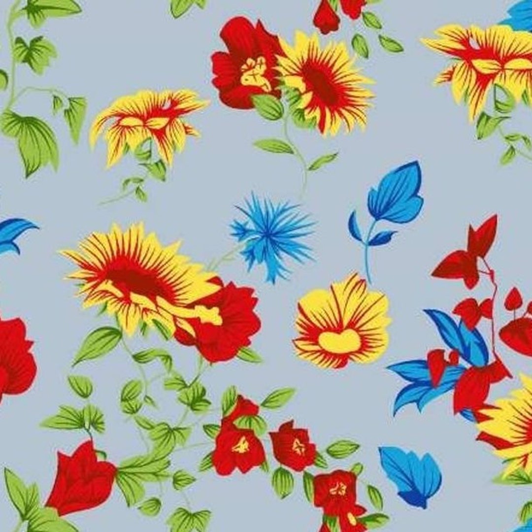 FS813_2 Silver Country Flower Print Poly Cotton Fabric Design Craft ...