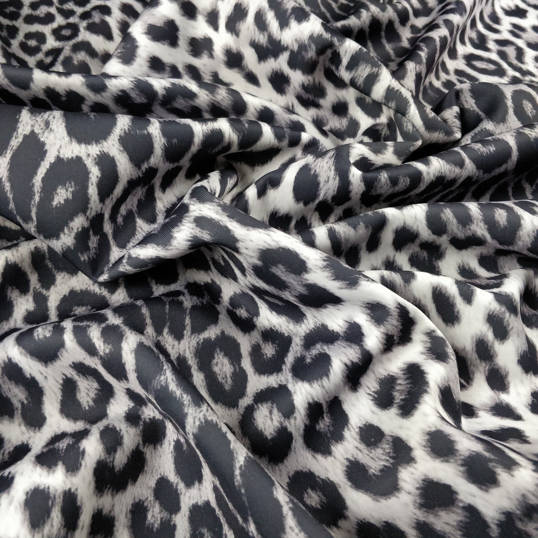 Leopard Print Jersey Stretchy Scuba Fabric - Silver Grey Dark Fade ...