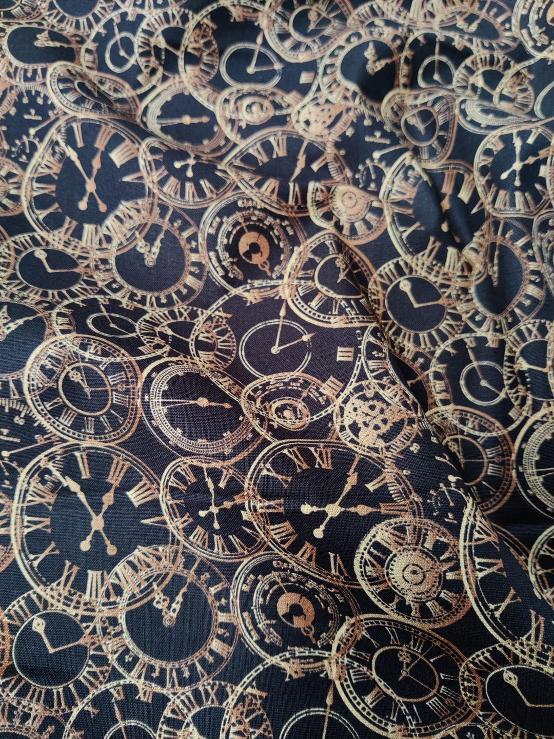 Steampunk Clocks Cotton Fabric | Gears | Lightweight 145gsm 110cm Wide ...