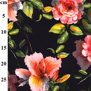 FS752 Peached Black Floral Flower Print on High Quality Silky - Etsy