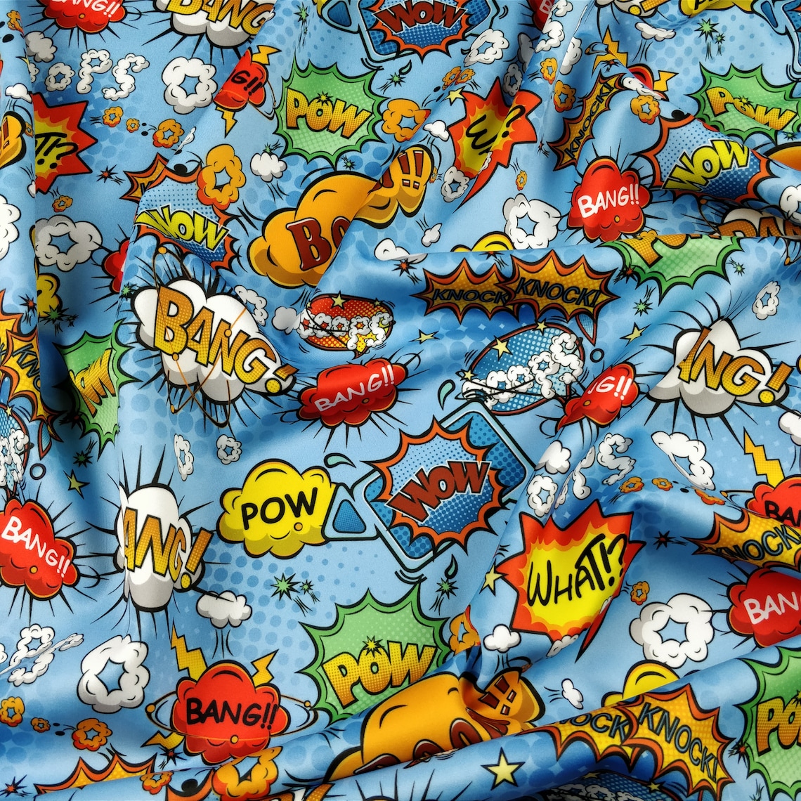 FS161 Light Blue Comic Boom Bang Pow Knock What Oops Wow Print | Etsy