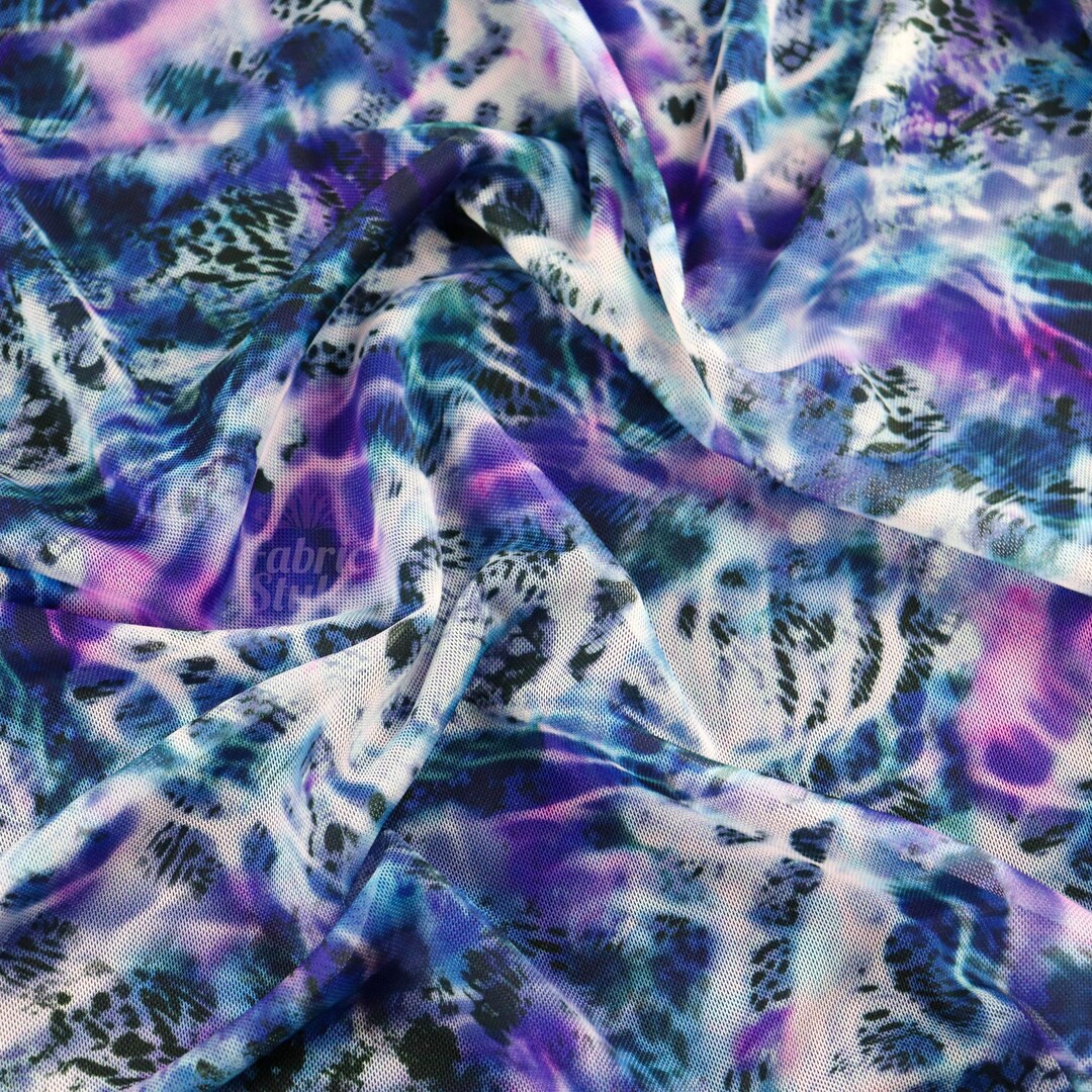 Animal Print Power Mesh Fabric – Blue Tie Dye Leopard Abstract | 90gsm ...
