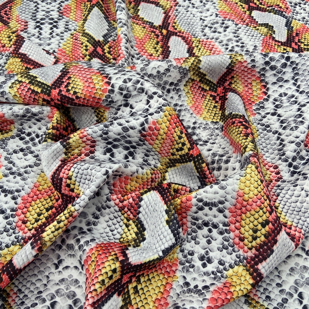 FS062_8 Red Yellow White Snake Print on High Quality Jersey Stretchy ...