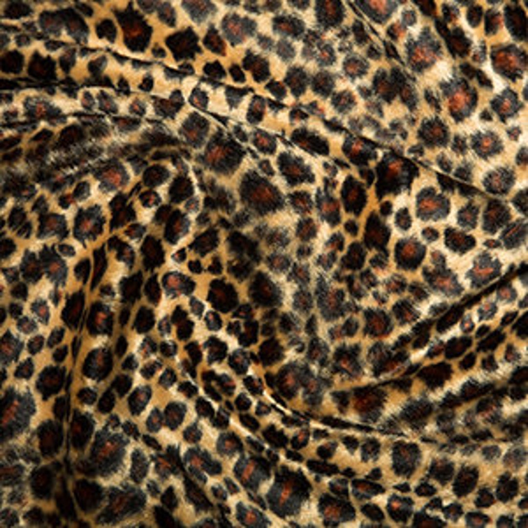 FS749 Brown Golden Leopard Animal Print on Velboa Velvet Fur Fabric ...