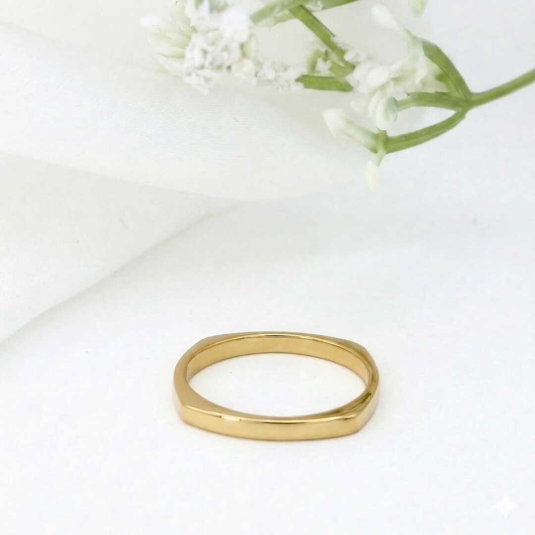 Solid Gold Flat Band Ring | 10k Gold Minimalist Stacking Ring | Simple ...