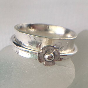 Sterling Silver Flower Spinner Ring, Floral Spinning Ring, Flower Ring ...