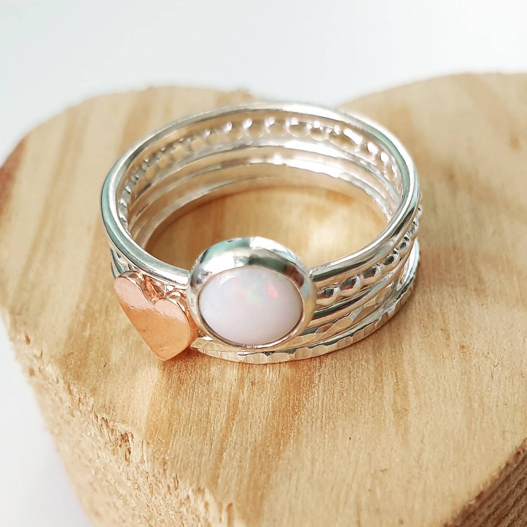 Opal Ring Stack, Opal Ring, Stackable Ring Set, Ring Stack, Skinny ...