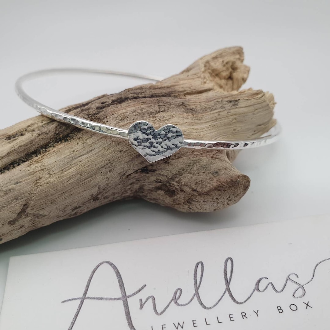 Sterling Silver Heart Bangle, Sterling Silver Bangle With a Silver ...