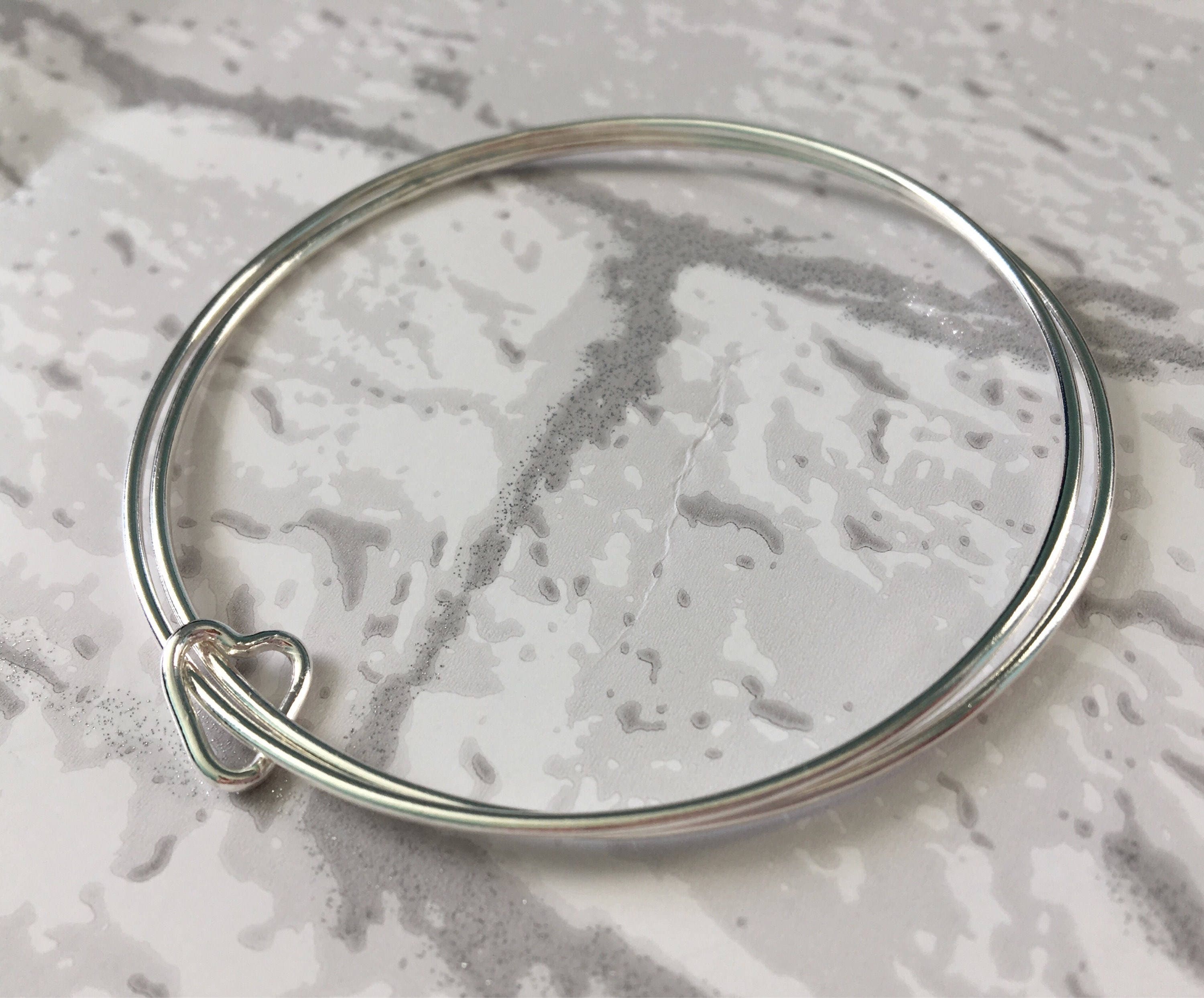 Sterling Silver Bangle Set Heart Charm Bangles Silver - Etsy UK