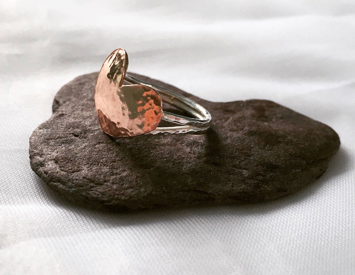 Mixed Metal Ring, Copper and Silver Ring, Heart Ring, Love Ring, Modern ...