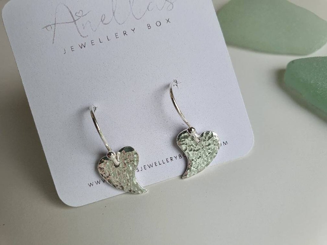 Sterling Silver Heart Earrings, Handmade Earrings, Textured Dangle ...