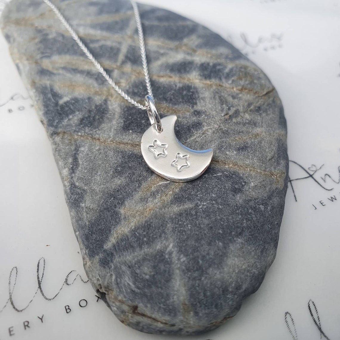 Sterling Silver Crescent Moon and Star Necklace, Moon Crescent Necklace ...