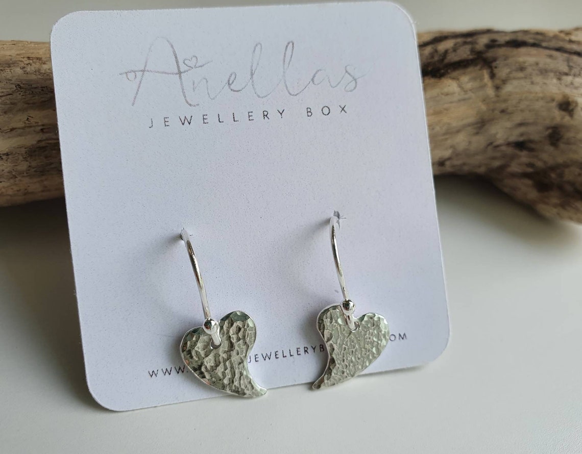 Sterling Silver Heart Earrings Handmade Earrings Textured - Etsy