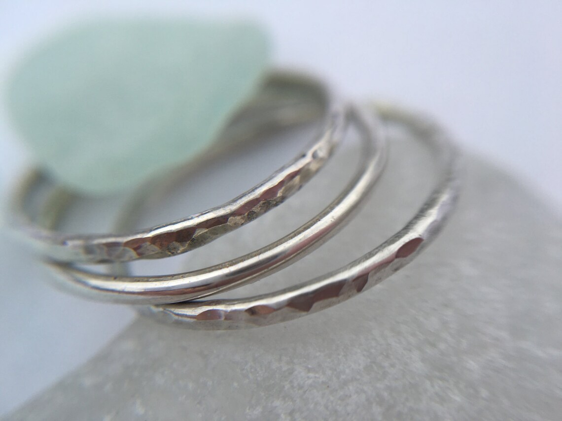 Hammered Silver Ring Stacking Rings Set Stackable Rings | Etsy